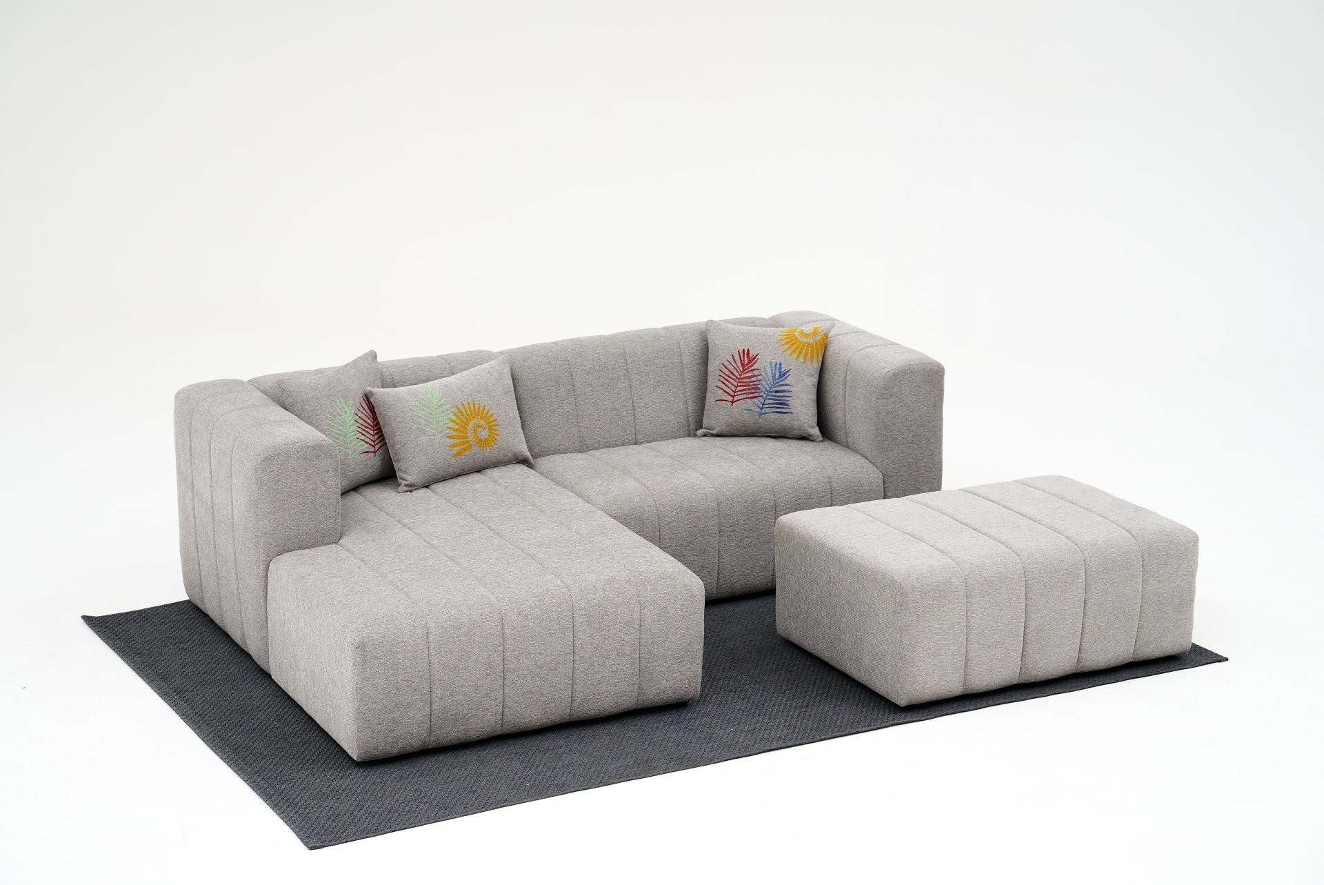 Beyza Sofa Récamiere Links mit Hocker Hellgrau | Evila Originals | COCOLI
